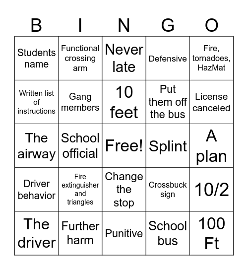 Initial Class Bingo Card