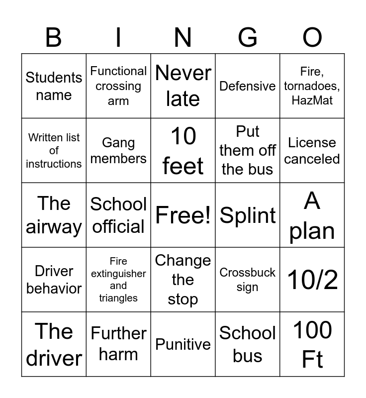 Initial Class Bingo Card