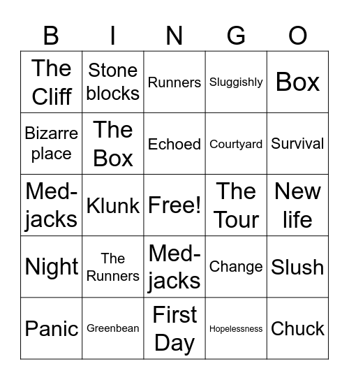 Maze Runner Ch 2 Bingo Card