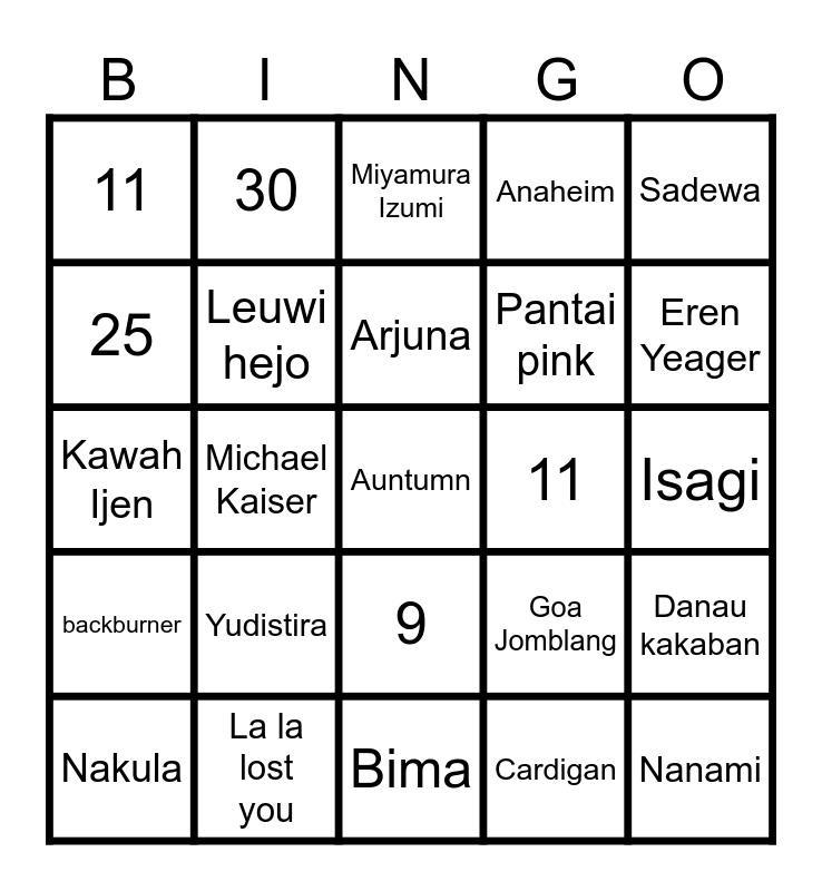 Punya Sahna! Bingo Card