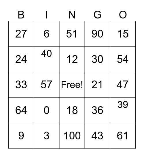Bingo II_ Numbers by 3s Bingo Card