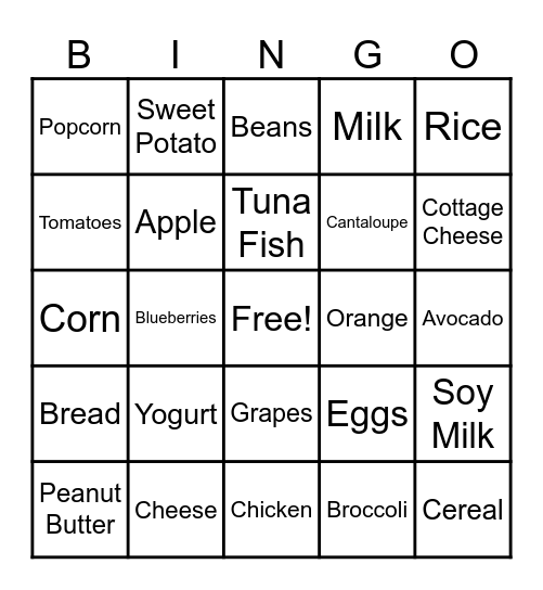 MyPlate Bingo Card
