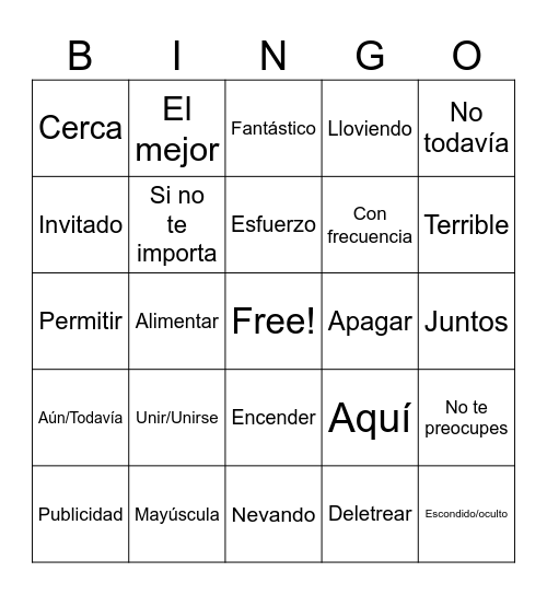 Key Words B: Match Bingo Card