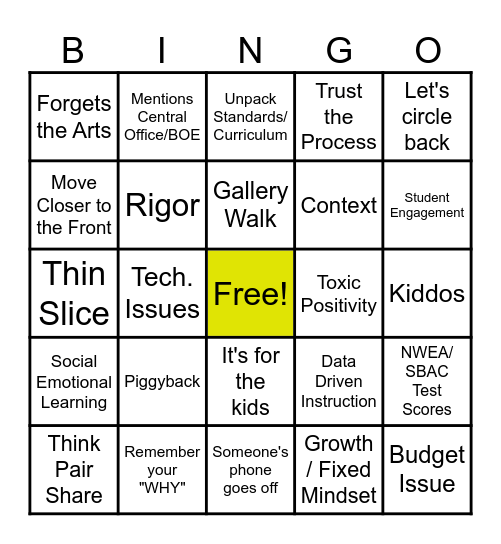 Professional Development Bingo Card
