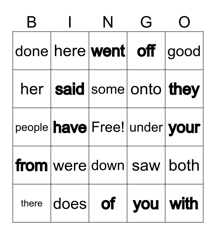 First Grade Red Words Trimester 1 Bingo Card