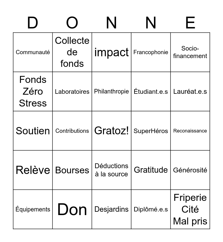 Campagne de la communauté collégiale Bingo Card
