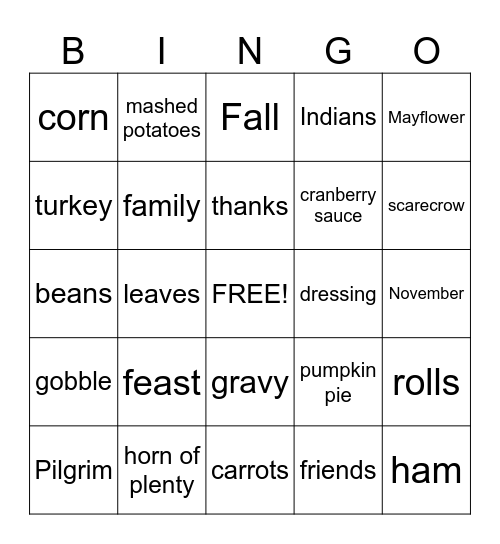 Thanksgiving Words Bingo Card