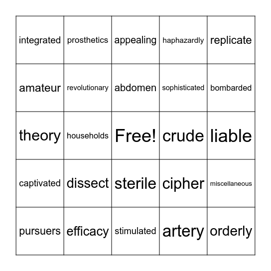 Module 3 Vocab Bingo Card
