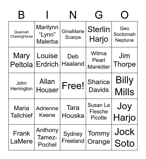 Native American Heritage Month Bingo Card