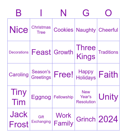 Holiday Bingo Card