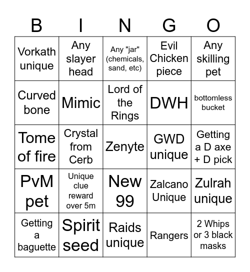 OSRS Bingo Card