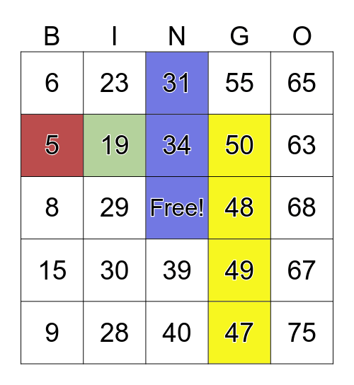 Number Bingo 1-75 Bingo Card