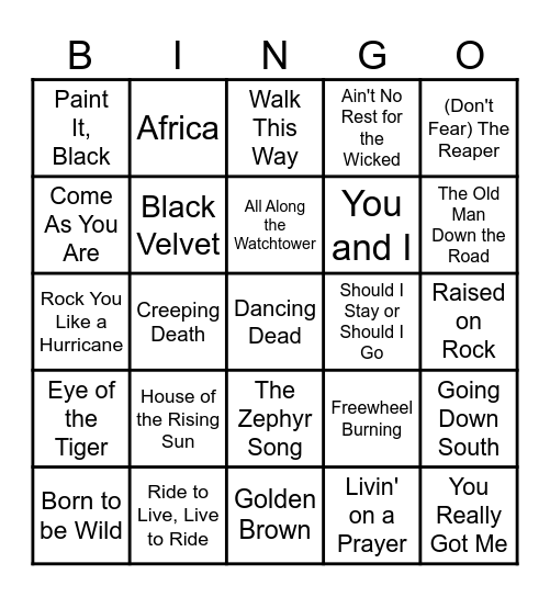 Biker Bingo Card