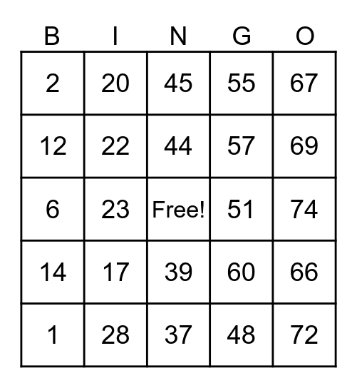 Vance Card 2 Bingo Card