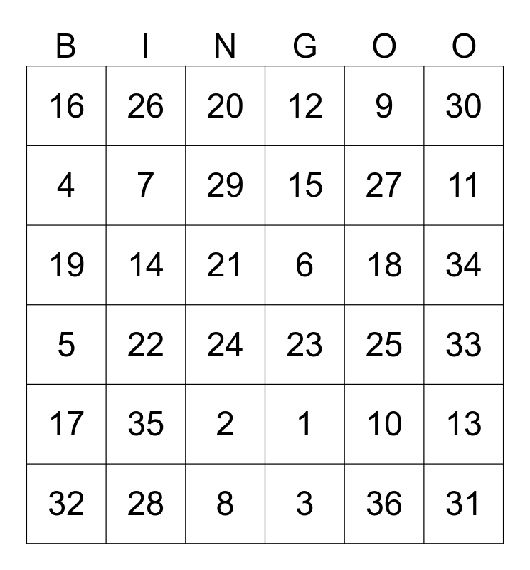 Board Slam Bingo Card