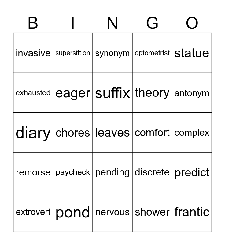 ESL Bingo Card