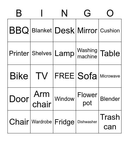 Furniture Bingo Card