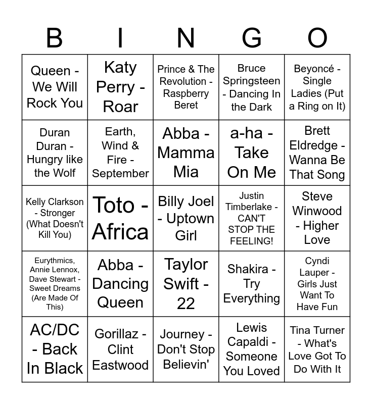 Music Video Bingo Card
