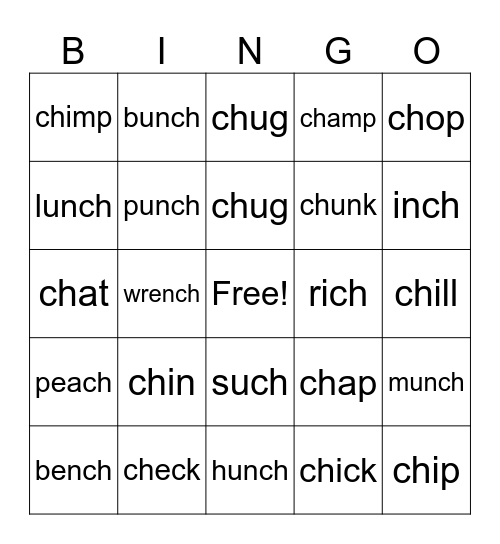 Diagraph ch Bingo Card