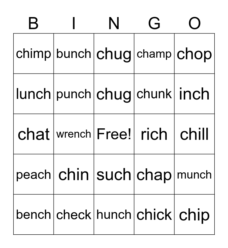 Diagraph ch Bingo Card