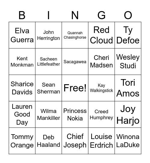 Native and Indigenous American Heritage Month Bingo Card