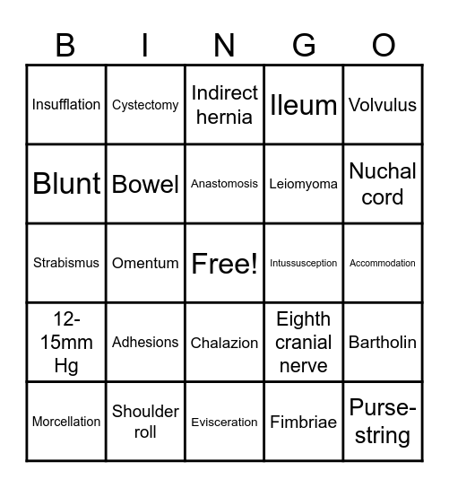 Scrub Tech Review! Ch. 20-26 Bingo Card