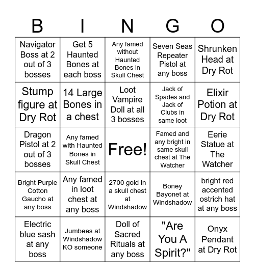 Boss Rotation Bingo Card