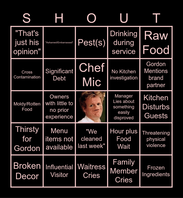 Better Kitchen Nightmare Bingo Card
