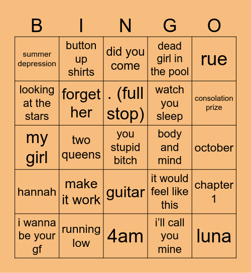 girl in red bingo Card