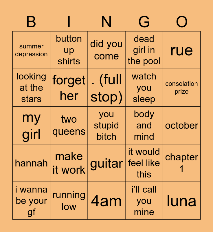 girl in red bingo Card