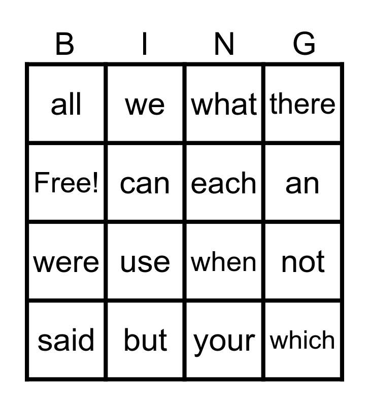 Sight Word Set 3 Bingo Card