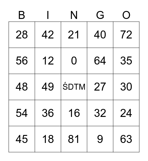 Światowy Dzień Tabliczki Mnożenia Bingo Card