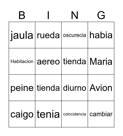 Diptongos Bingo Card