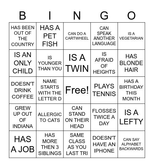 HUMAN SCAVENGER HUNT Bingo Card
