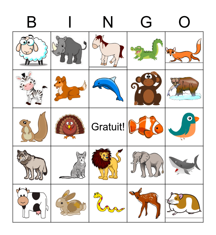 Les Animaux Bingo Card