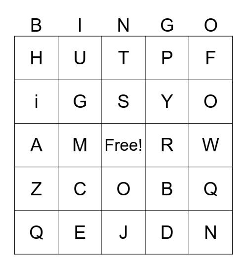 second grade Bingo Card