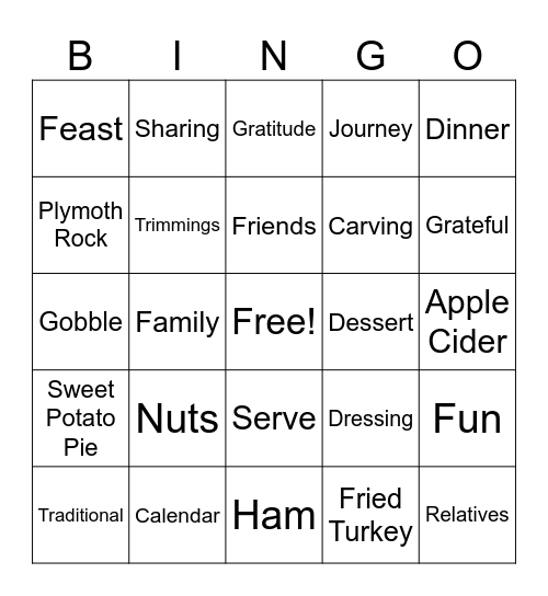Thanksgiving Bingo Card
