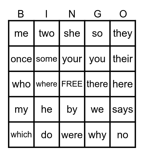 Tricky Word Bingo! Bingo Card