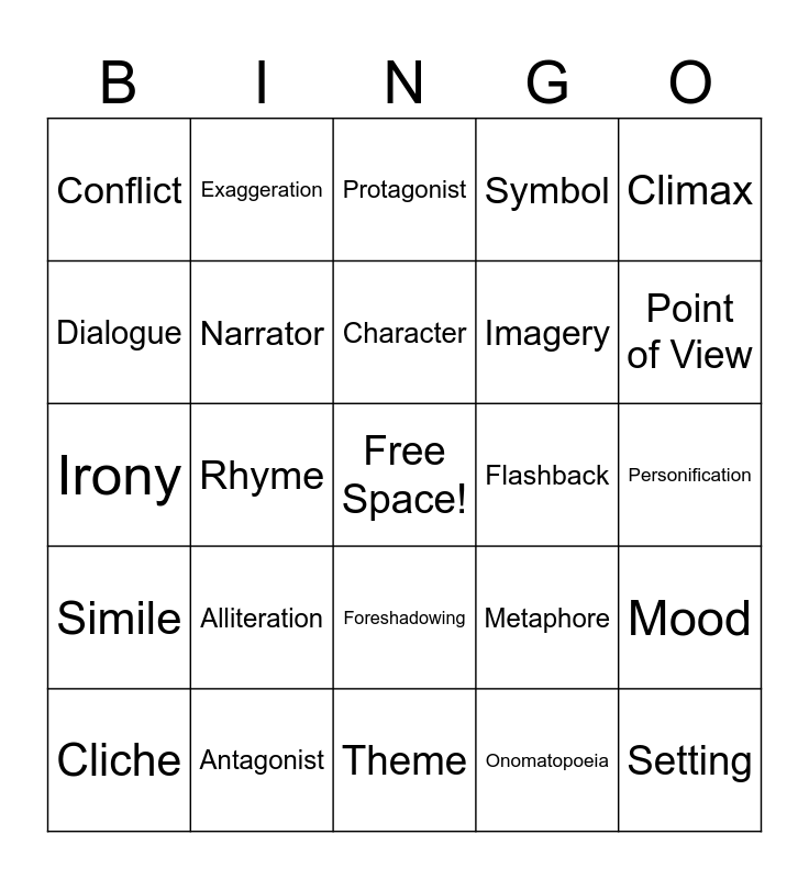 Literary Terms Bingo Card