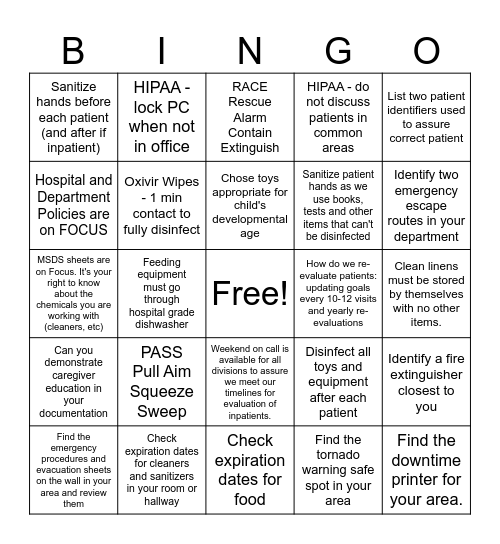 Joint Commission Preparation Bingo Card