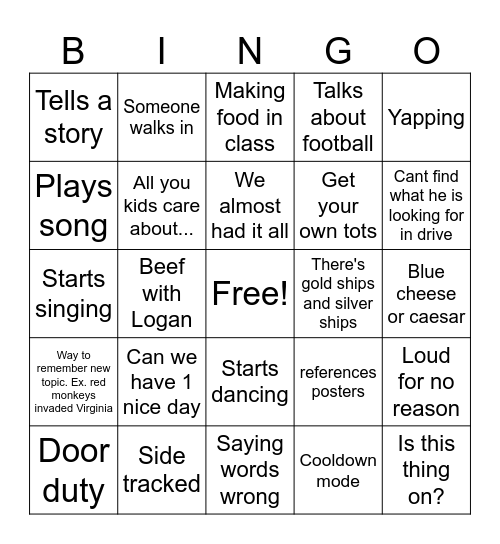 Mr Dybas Bingo Card Bingo Card