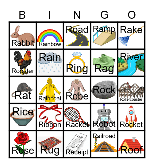 Letter R Bingo Card