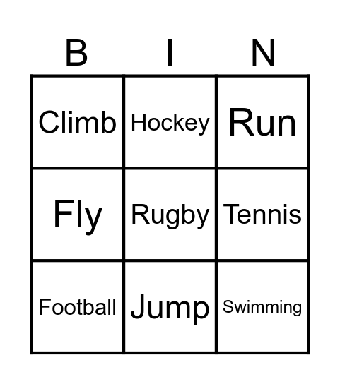 Sports Bingo Card