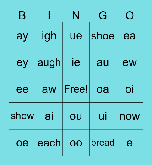 Vowel Team Bingo Card