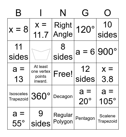 Properties of Polygons Bingo Card