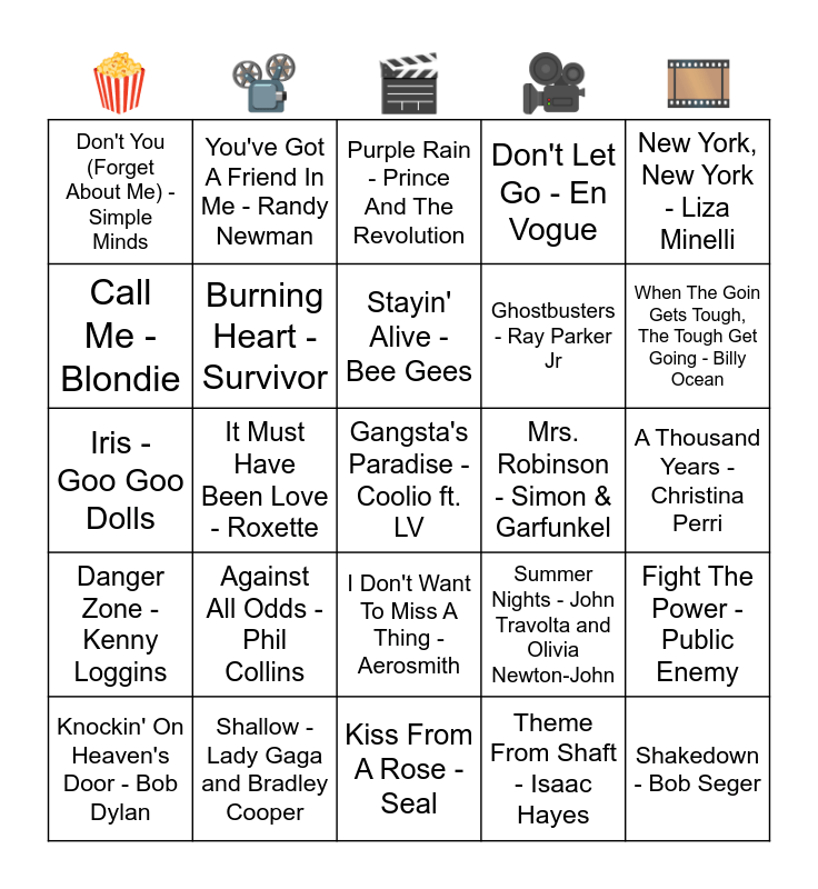 Night at the Movies (Part 1) Bingo Card