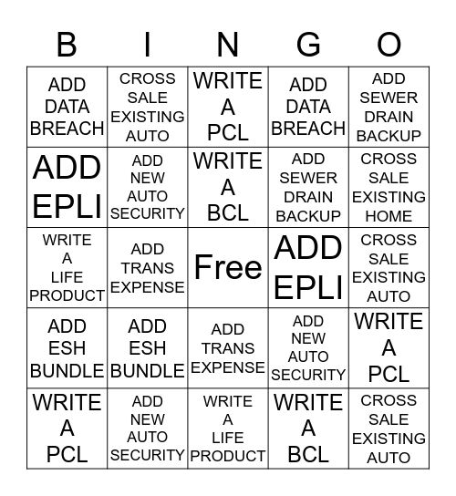 INSURANCE Bingo Card