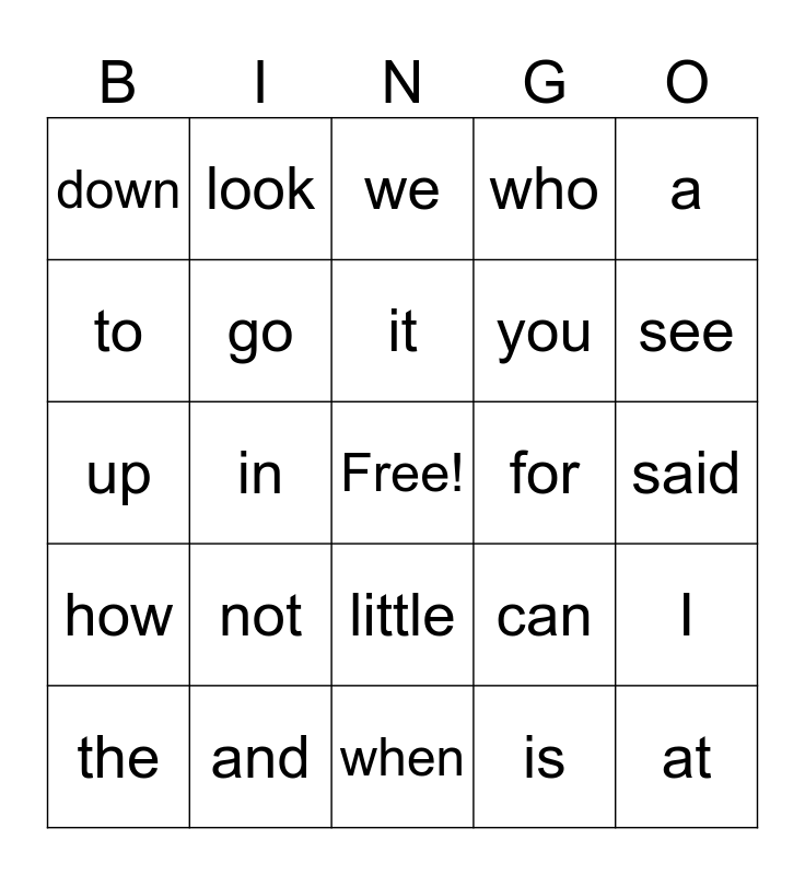 Sight word list 1 Bingo Card