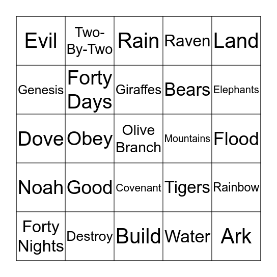 Noah's Ark Bingo Card