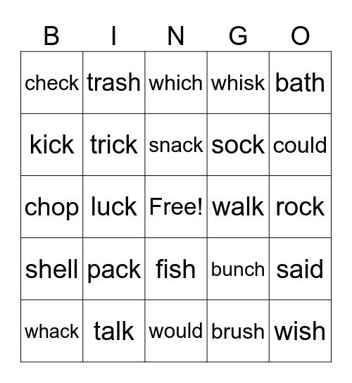 Word Review Bingo Card